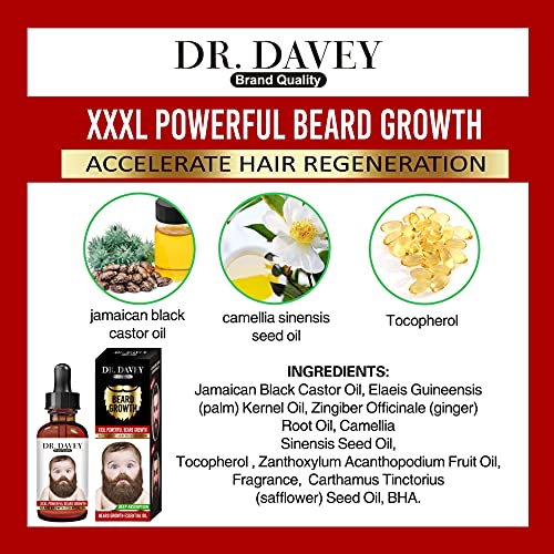 DR.DAVEY Beard Growth Oil for Men Castor Oil Beard Growth Serum Mustache Oil Facial Hair Oil Growth Thicker Fuller