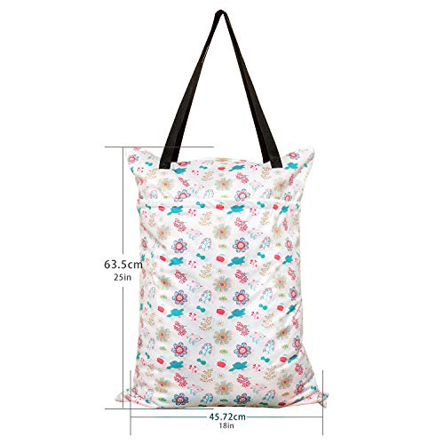 ALVABABY 2 Pack Large Wet Dry Bag Waterproof Hanging Cloth Diaper with Double Zippered Pockets 25x18 inches (Colorful world)