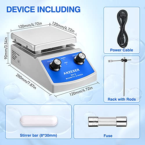 ANZESER Magnetic Stirrer Hot Plate, 100-2000rpm Magnetic Hotplate Stirrer, 180W Heating Power 716℉ Hot Plate Stirrer, 5×5 Inch Magnetic Stir Plate