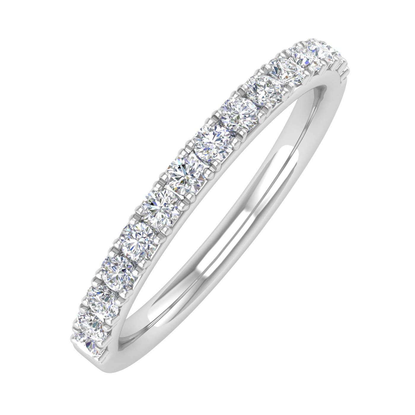 10K White Gold Diamond Semi-Eternity Wedding Band Ring (1/3 Carat) (Ring Size 8)