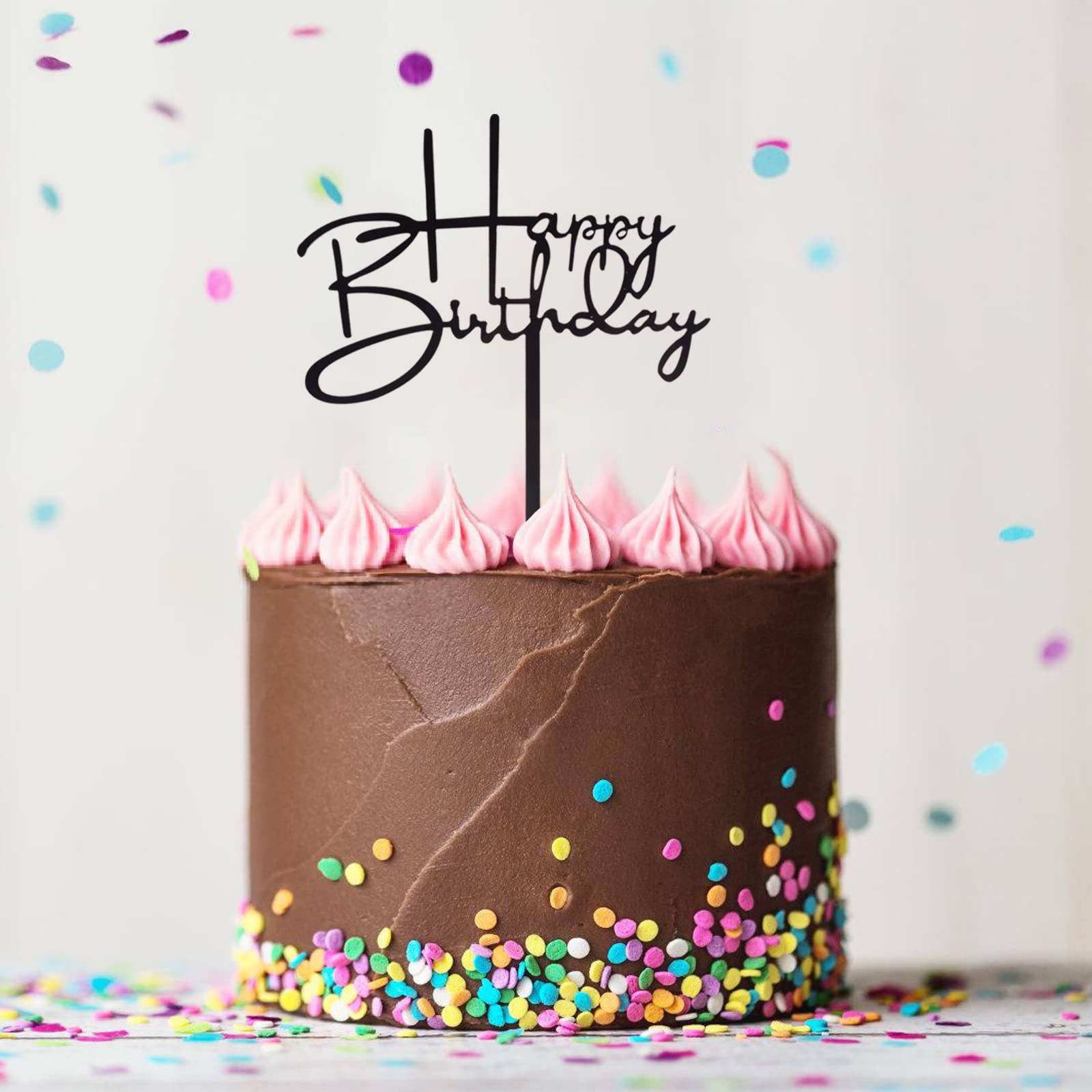 10-Pack Happy Birthday Cake Toppers,Acrylic Cake Toppers/Cupcake Toppers for Birthday Cake Supplies Decorations(Black)…