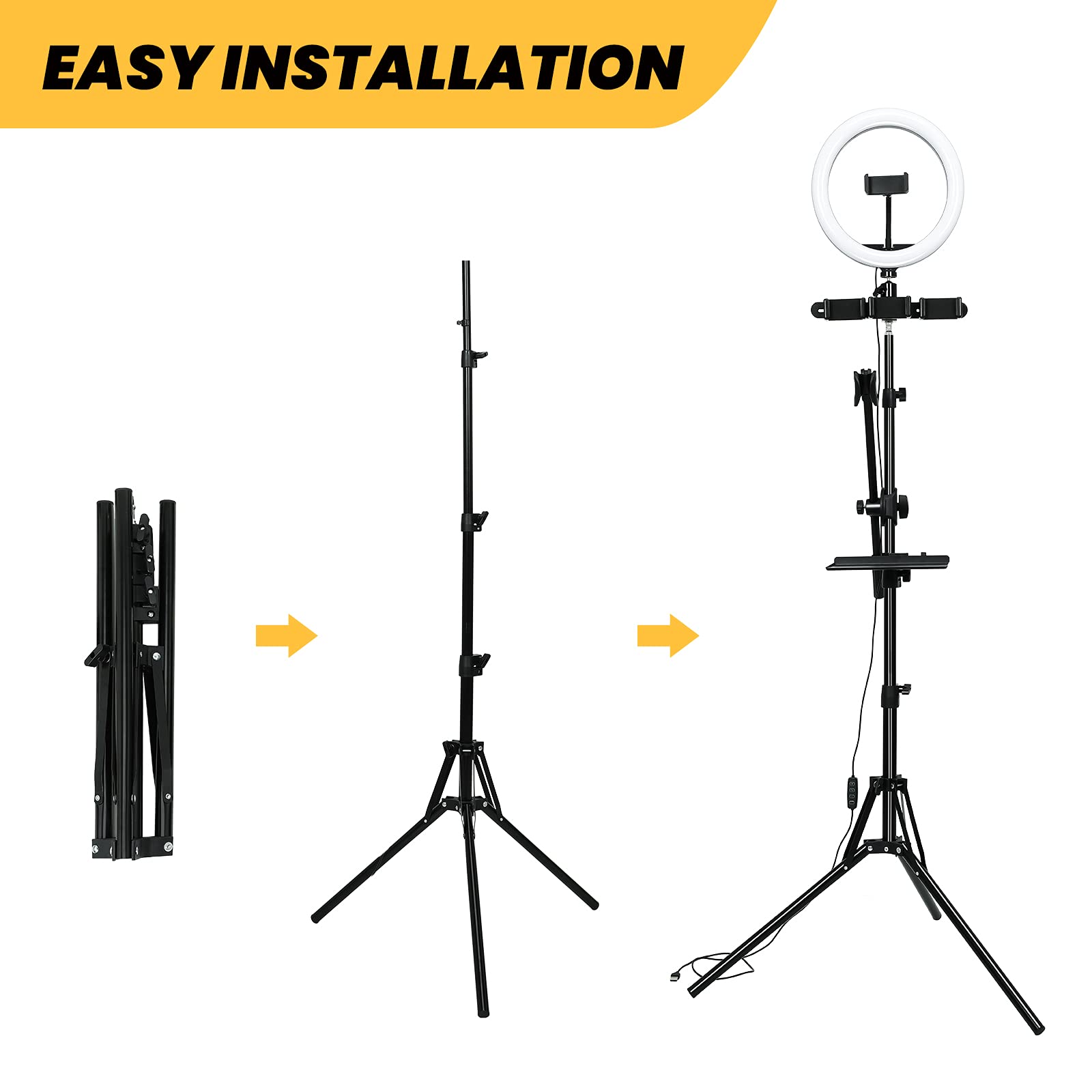 10'' LED Ring Light with 60'' Extendable Tripod Stand Circle Selfie Ring Light with Phone Holder Camera Make-up Ring Light for Video Recording Live Streaming for Smartphone, Camera, Tiktok, YouTube