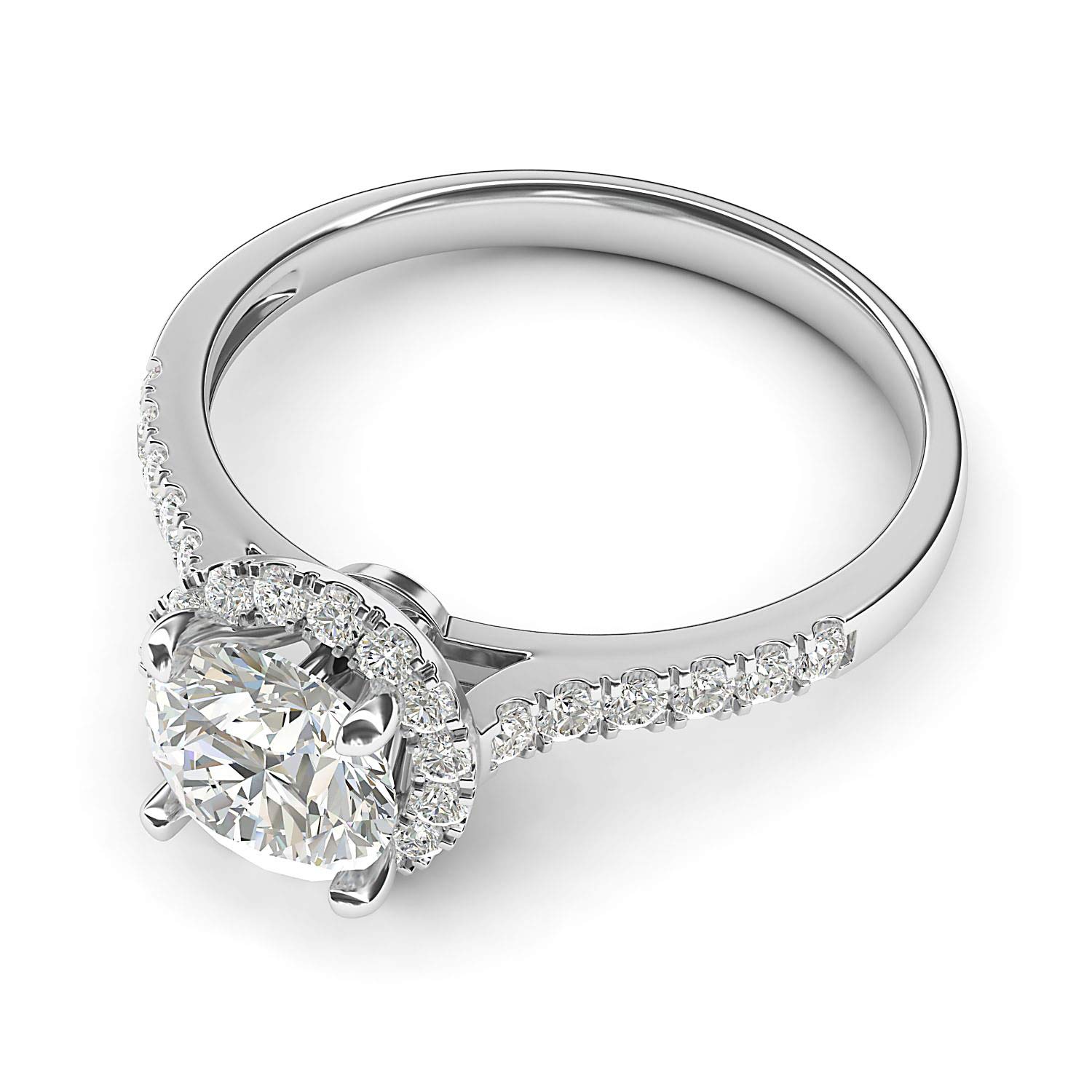10k White Gold Classic Simulated Round Brilliant Cut Diamond Halo Engagement Ring with Side Stones (6)