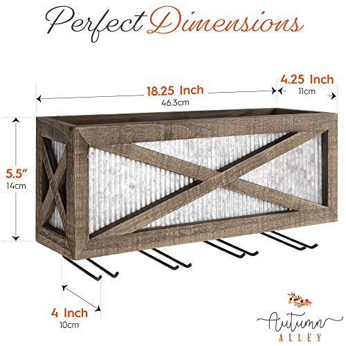Autumn Alley Rustic Barn Door Wine Rack with Glass Storage - Country Home Decor Rustic Farmhouse for Kitchen, Dining Room β Wood and Metal Wine Wall Mount Storage β Holds 5 Bottles, 4 Stemmed Glasses