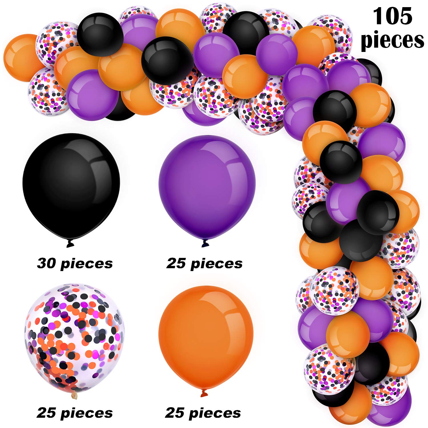 105 Pieces Halloween Round Latex Balloons Confetti Balloons for Halloween Decoration, 12 Inch