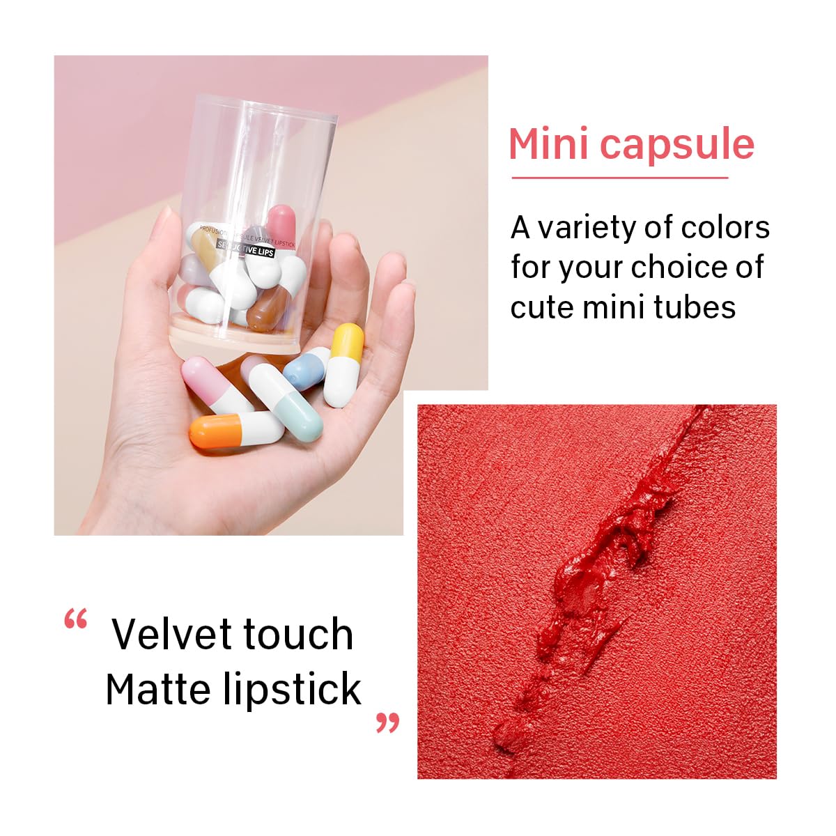 KISSIO Mini Lipstick Set,16PCS Matte Lipstick 16 Colors,Pill Lipstick,Velvety Waterproof Long Lasting Capsule lipstick,Matte Lipstick Set,Travel Friendly,Cruelty Free,2.4 oz