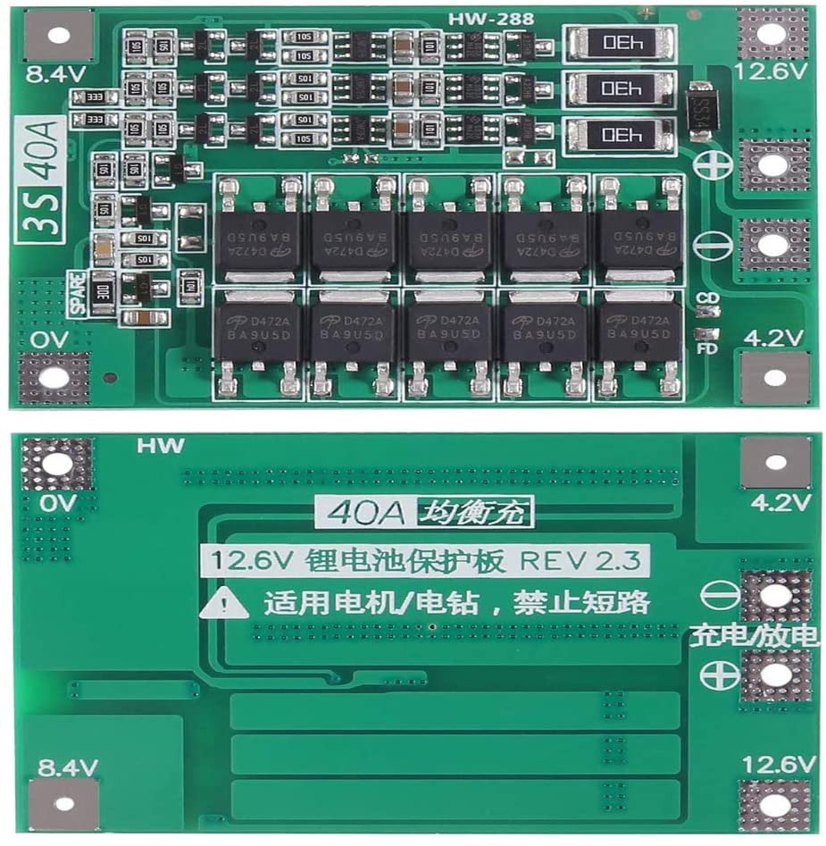 AOICRIE 3S 12V 40A PCB BMS Protection Board for 18650 Li-ion Lithium Battery Cell Module