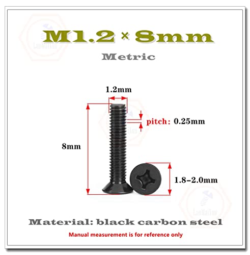 100pcs M1.2-0.25×8mm Laptop Notebook Computer Carbon Steel Screws Kit Set, Flat Head Phillips Cross Screw Assortments, Countersunk ssd Screws for SSD Toshiba DELL Sony Samsung