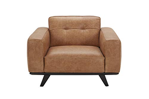 Amazon Brand β Rivet Bigelow Modern Oversized Leather Accent Chair with Wood Base, 44.1"W, Cognac / Espresso