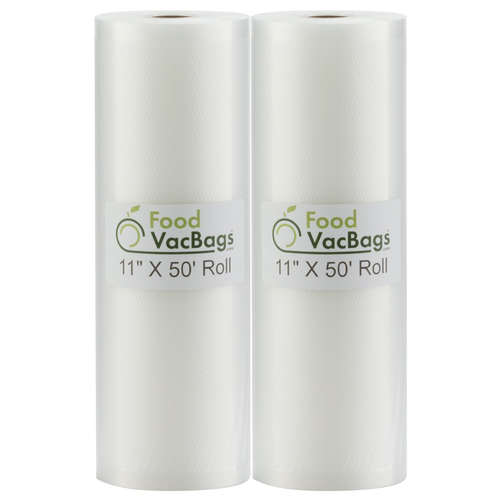 11"x50' FoodVacBags Vacuum Sealer Bags 2 Rolls - Embossed Commercial Grade - Make Your Own Size for Sous Vide or Food Storage - BPA-Free, Heavy-Duty, Meal Prep