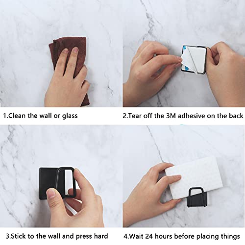 AIPRODA Adhesive SUS304 Stainless Steel Kitchen Sink Caddy Sponge Holder Bathroom Accessories Dish Hanger Hook Rust Proof Waterproof, Kitchen Sink Sponge Holder Dish,Quick Drying (2 Pack) Black