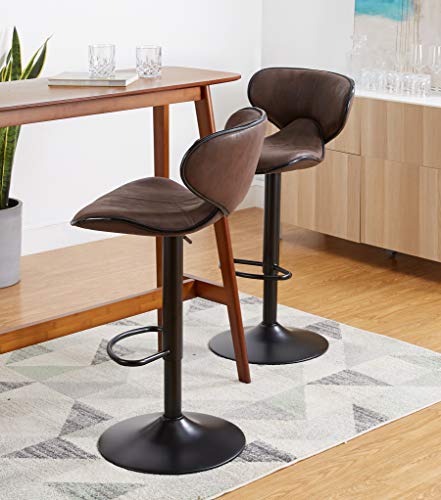 CangLong Stools Swivel Adjustable Barstool, Counter Height Chairs w/Backrest and Footrest for Bar, Kitchen, Dining, Living Room and Bistro Pubx, Set of 2, Retro Brown