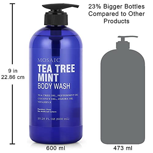 Tea Tree Body Wash with Mint & Shower Gel with Vitamin E for Jock Itch, Eczema, Ringworm, Body Odor, Body Wash Women & Men with Added Body Oils,LARGE 20.2 FL Oz Bottle (Tea Tree Mint, Pack of 2)