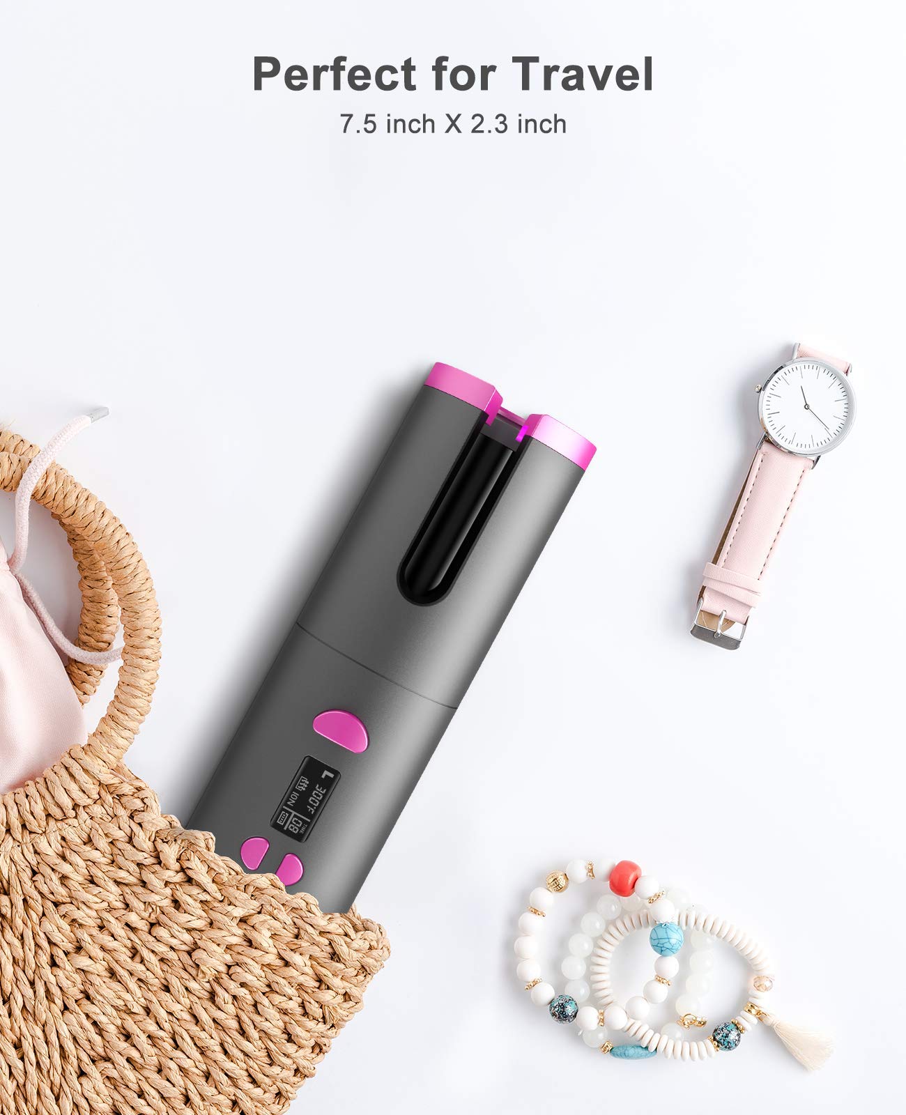 Curling Iron Automatic Cordless Hair Curler with 6 Temperature & Timer Settings, Portable Auto Shut-Off Rechargeable Curling Wand for Girls