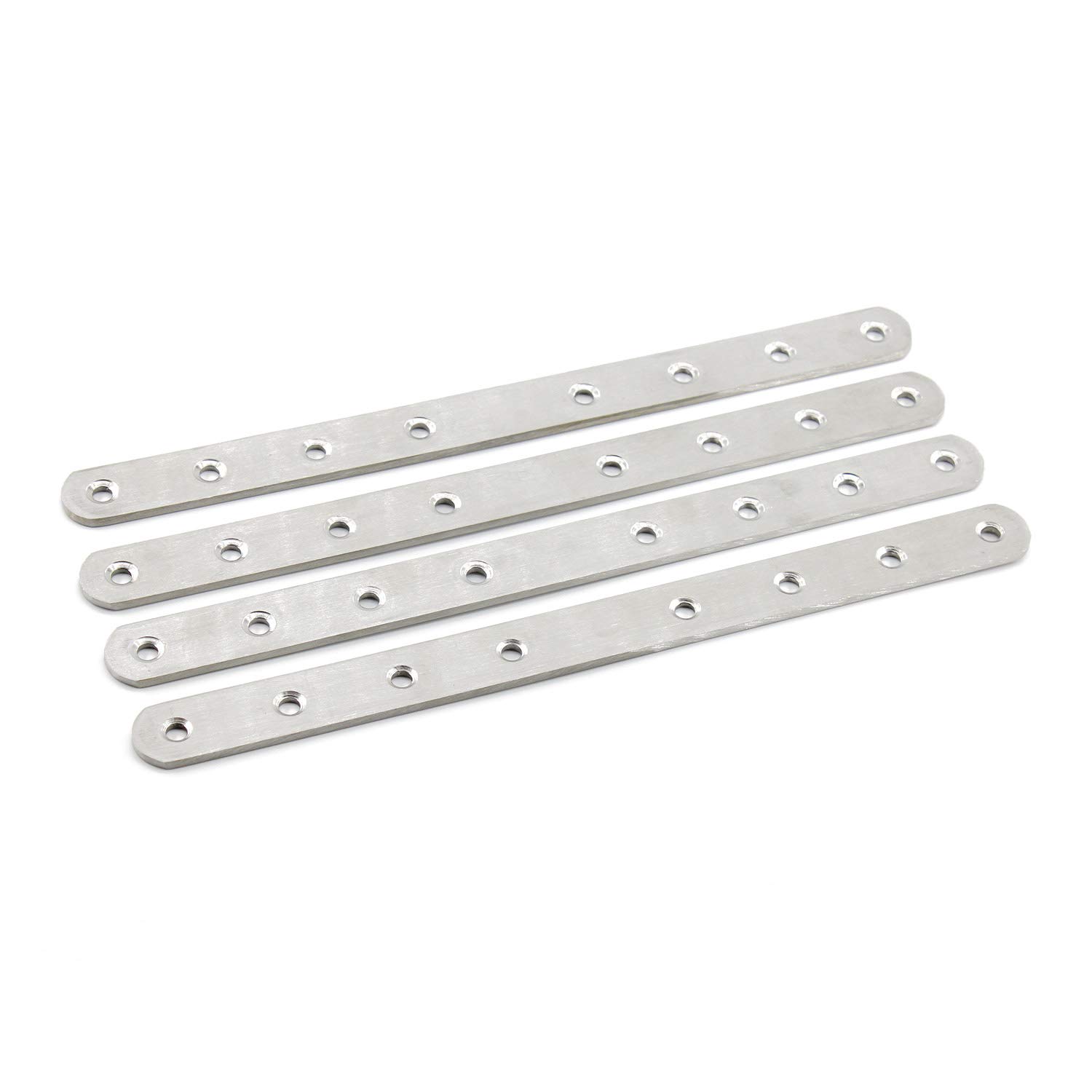 4 Pack Flat Mending Plate for Wood,ULIFESTAR Stainless Steel Straight Brackets 250mm / 10" Length 8 Screw Hole Flat Repair Fixing Wood Brace Joining Plates Connector with Fixing Screws