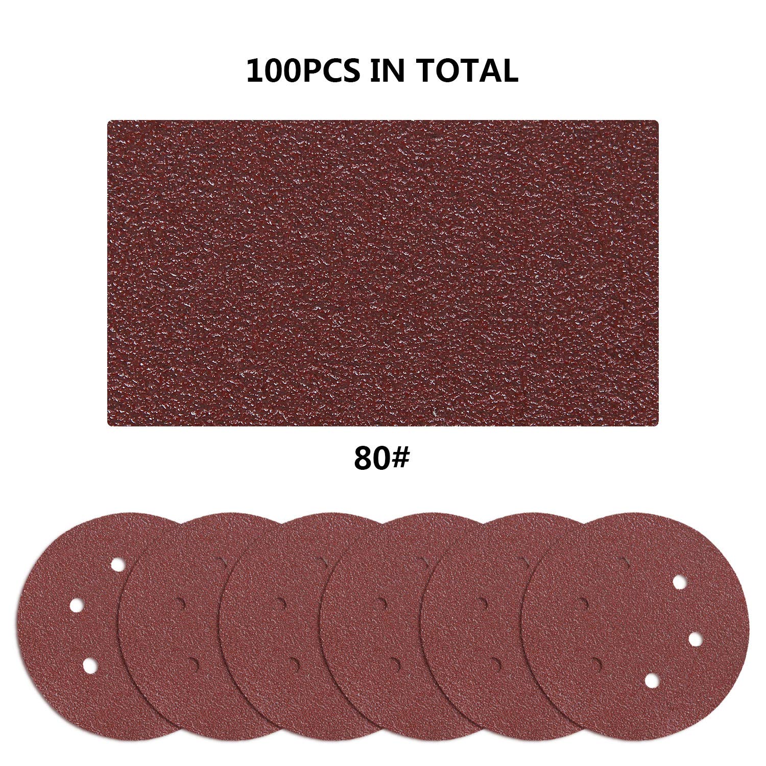 100 Pack 6 Inch 80 Grits Hook and Loop Sanding Disc 6 Holes Sand Paper for Random Orbital Sander Pads, Orbit Sander Sandpaper,Hook and Loop Round Sand Paper