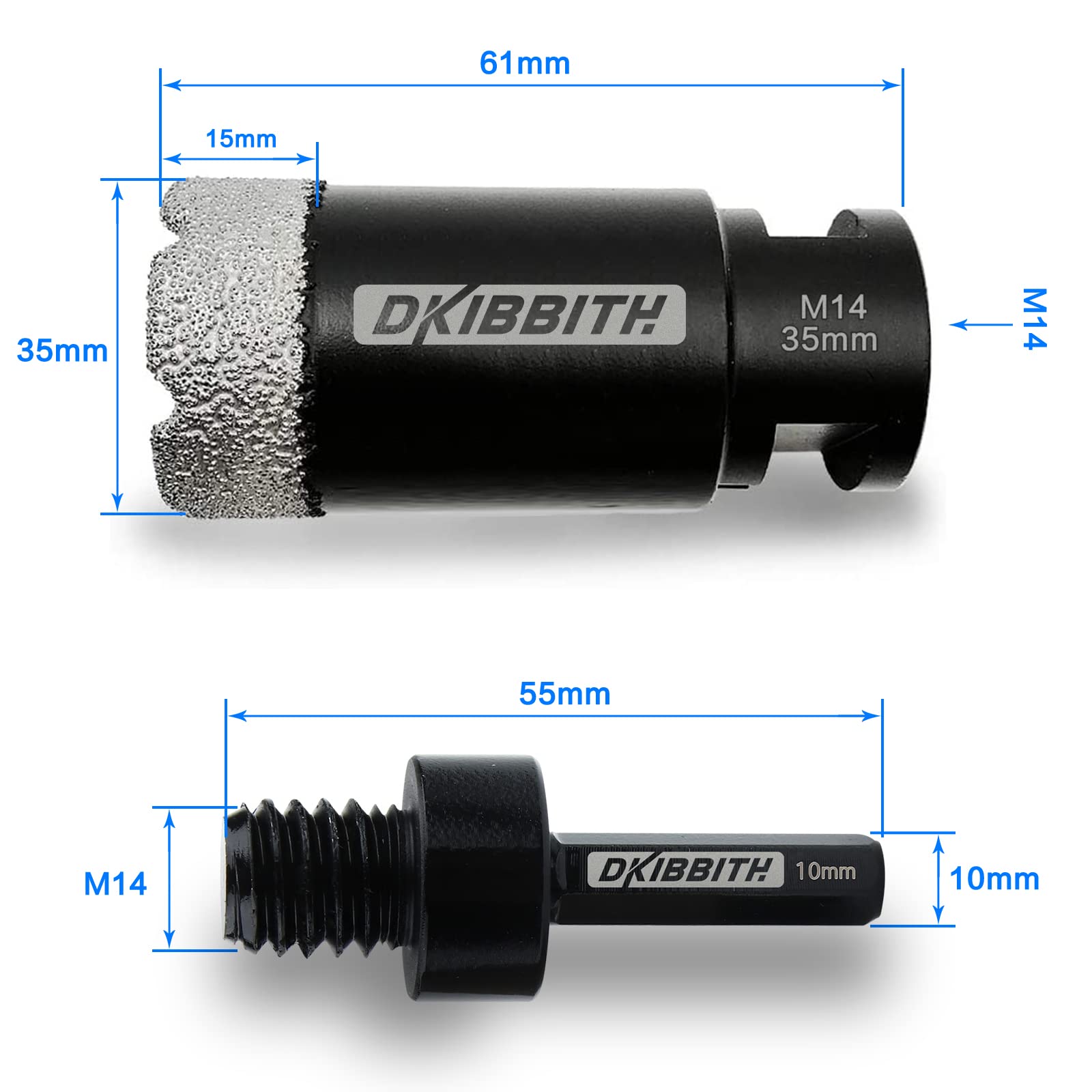 Dry Diamond Core Drill Bits 1-3/8 Inch (35mm) Tile Hole Saws for Porcelain Ceramic Tile Marble Brick Hole Saw with 5/8-11 Thread Plus 3/8 Inch Hex Shank Adapter
