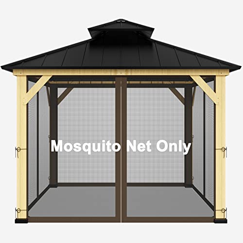 12-ft x 12-ft Gazebo Netting Replacement,Universal 4-Panel Mosquito Netting for Gazebo with Zippers(Only Netting)-Brown