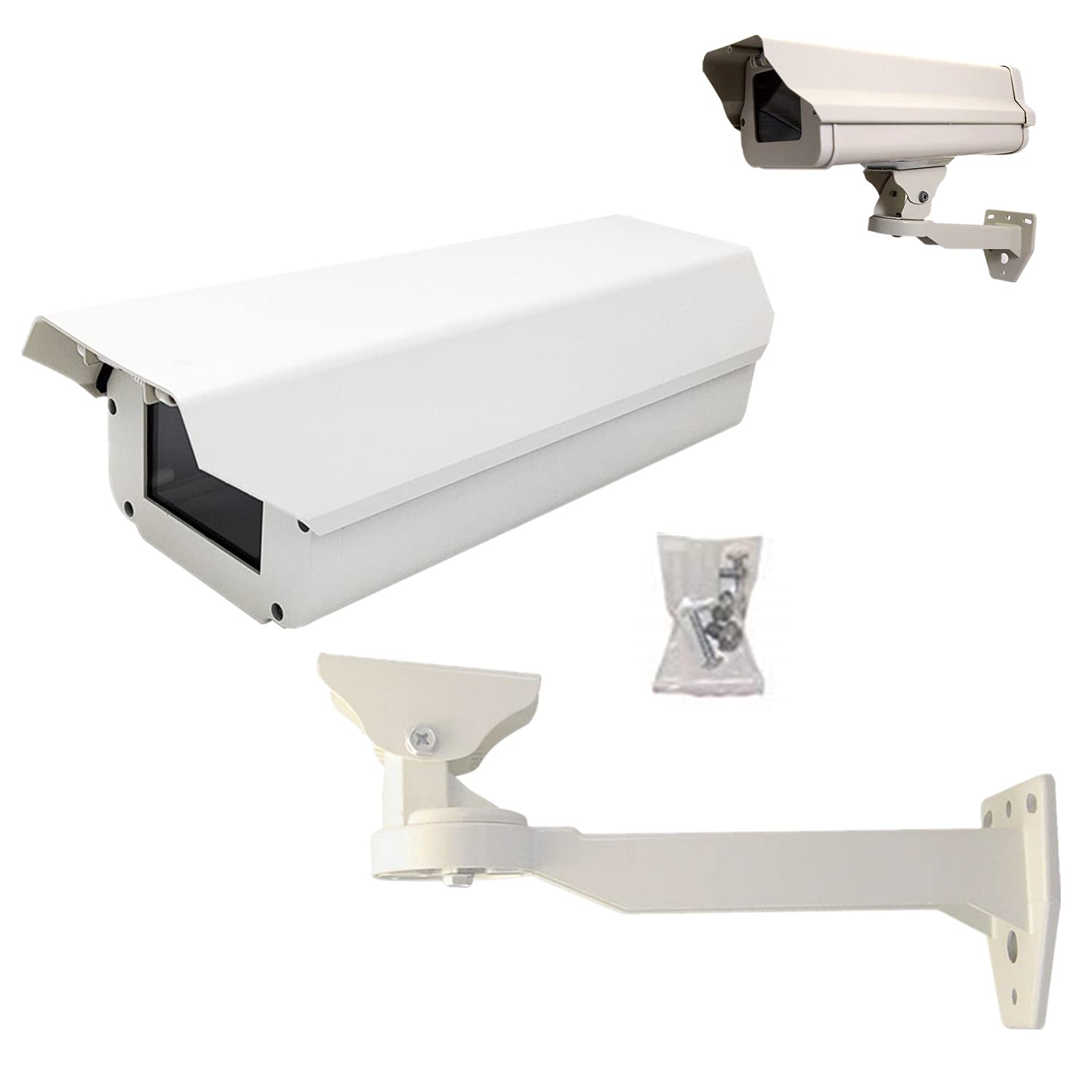 BeElion 2-Part in Pack Aluminum Housing CCTV Security Surveillance Indoor Outdoor Camera Box Weatherproof Heavy Duty and Wall Mount Adjustable Mount Bracket Kit for CCTV Surveillance Cameras System