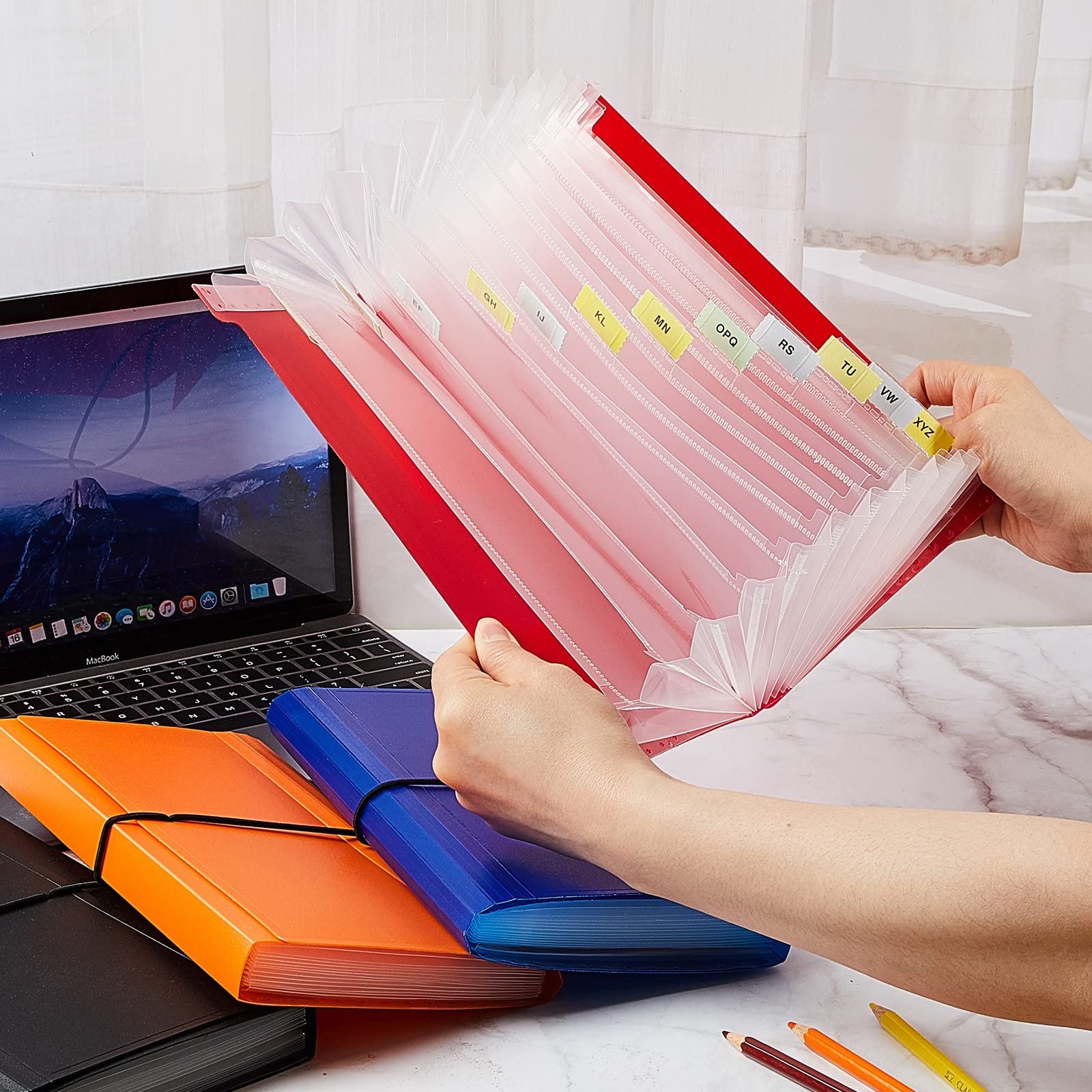 12 Pack 13 Pocket Receipt Organizer Expanding File Folder Coupon Organizer Water Resistant Receipt Holder for Office, Cards, Checks, Tickets(10.4x5.5x1.3 Inch)