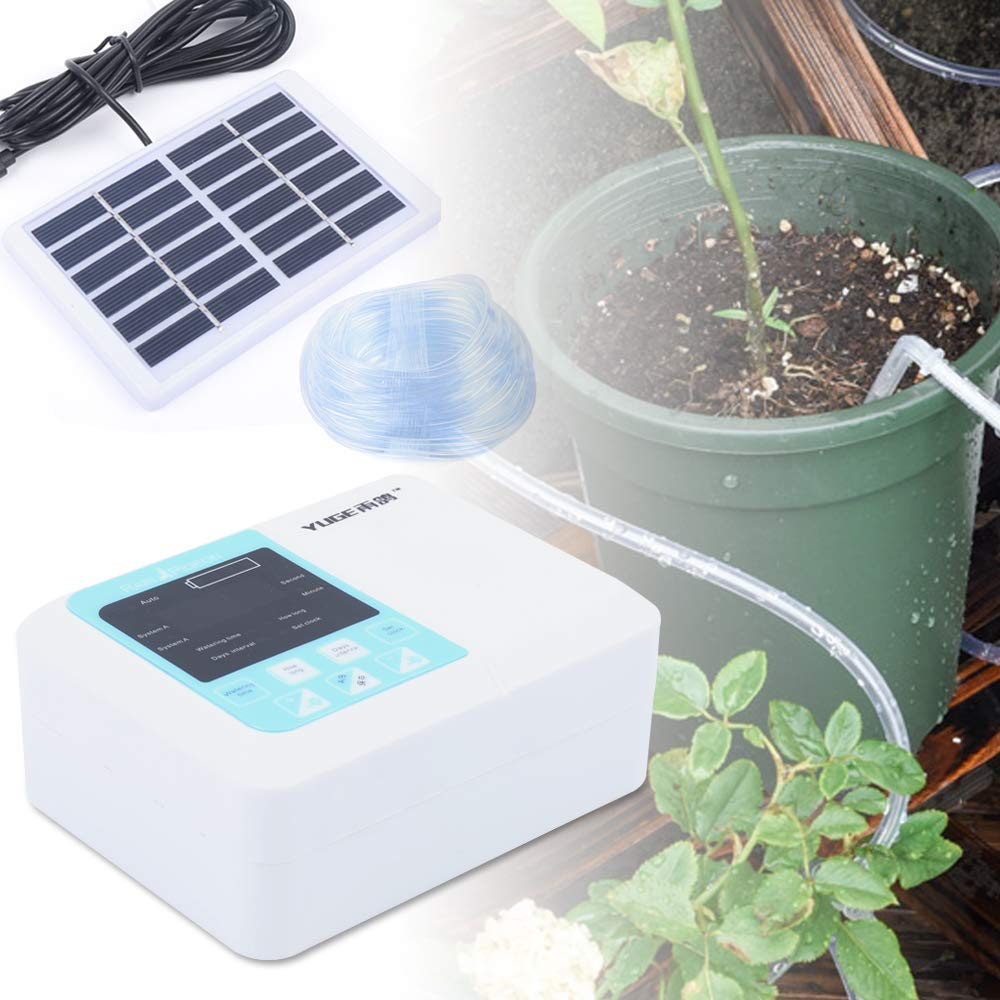 Automatic Drip Irrigation Pump Set, Self Watering System with Solar Energy USB Charging and Dual Pump Independent Timing for Plant Drip Irrigation for Potted Plants Flower Vegetables