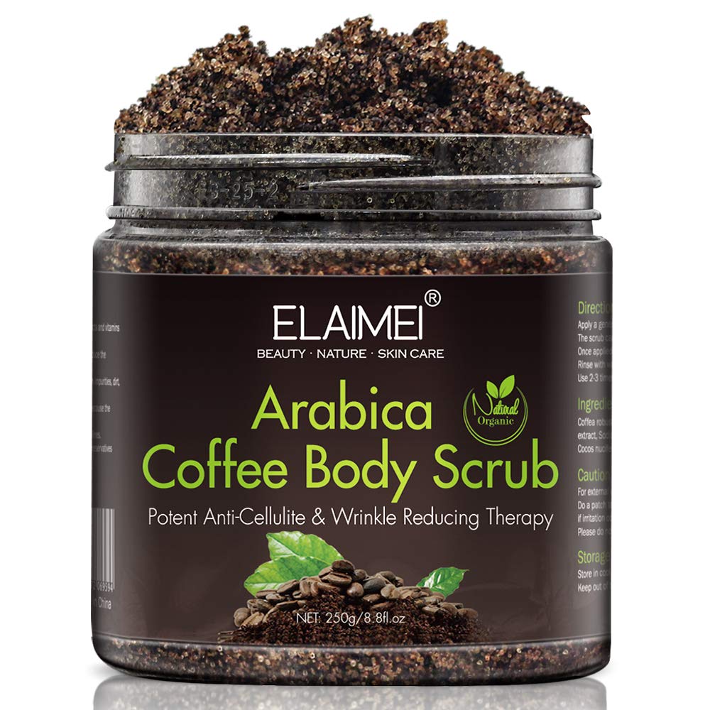 Body Scrub Exfoliation for Dry Dead Skin, Body Polish Cream with Arabica Coffee-Anti Cellulite and Stretch Mark Treatment, Deep Cleansing and Moisturizing Body, Face and Lip scrub 8.8 oz