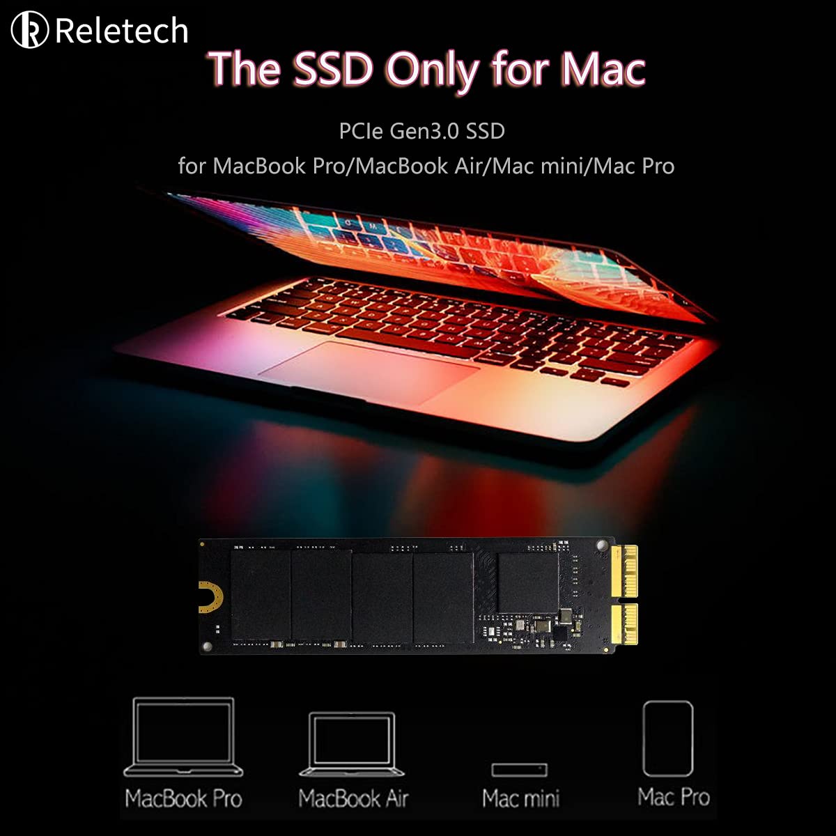 Reletech 512GB SSD NVMe M.2 Gen 3x4 Upgrade Solid State Drive for MacBook Air(Mid 2013-2017) MacBook Pro (Retina, Late 2013 - Mid 2015) Mac Pro(2013)&Mini (2014),iMac(2013-2017) (P400M, 512GB)