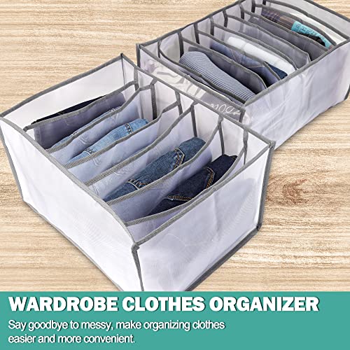 2 Pcs Wardrobe Clothes Organizer Upgrade Foldable Pants Clothes Drawer Organizers Large Washable Compartment Storage Box for Jeans T-shirts Leggings(7 Grids)