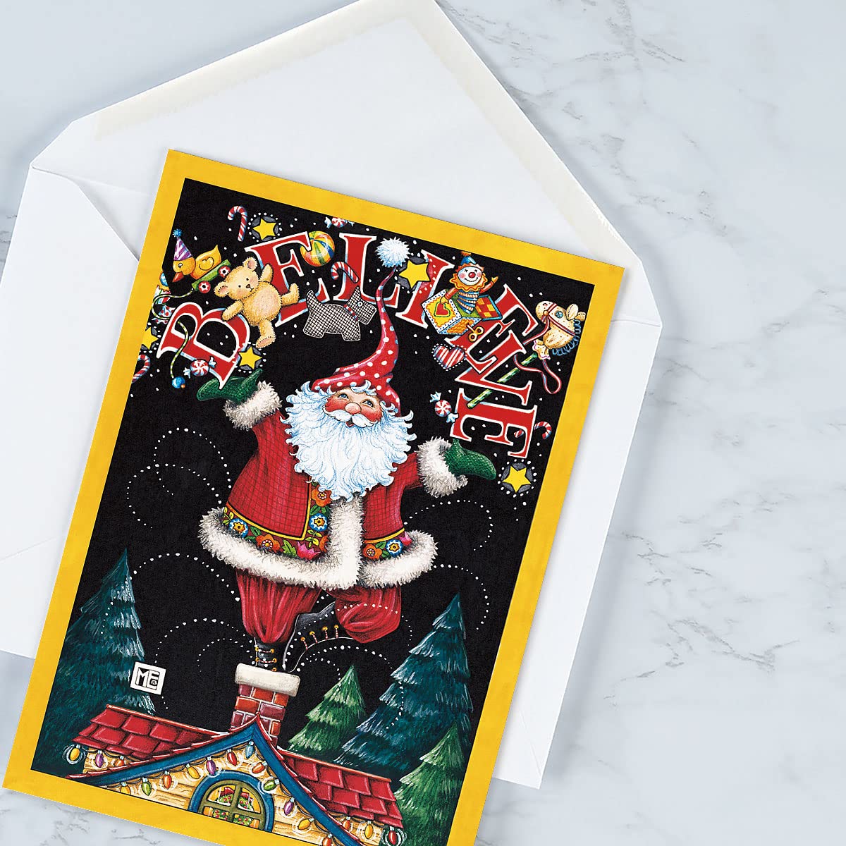Current Mary's Believe Christmas Greeting Cards Set © Mary Engelbreit - Set of 18 Large 5 x 7-Inch Folded Cards, Themed Holiday Card Value Pack, Envelopes Included