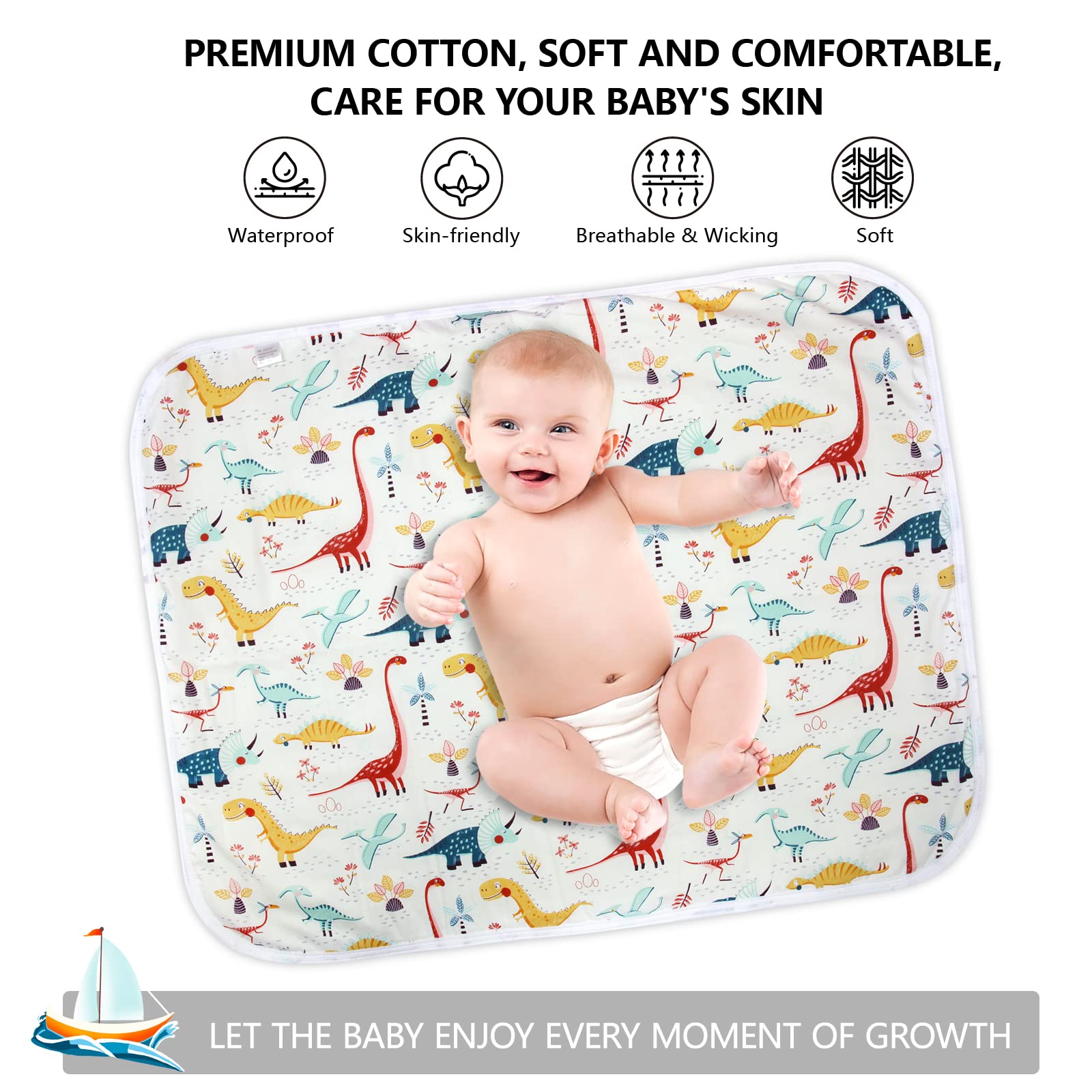 2Pcs Diaper Changing Pads for Baby, Dinosaur Change Mat, 3Layers Waterproof Change Pad Foldable Absorbent Mats for Women, Reusable Incontinence Underpads for Patient 24''x30'' (Dinosaur Black Star)