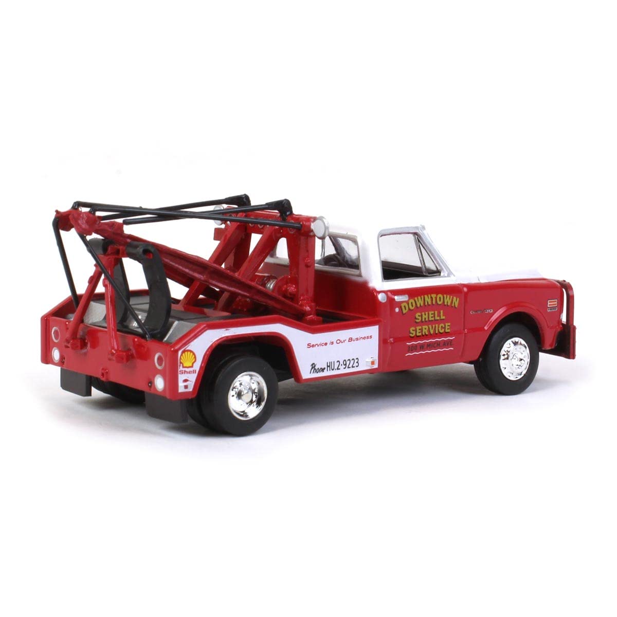 1972 Chevy C-30 Dually Wrecker Tow Truck Red and White Downtown Shell Service Dually Drivers Series 8 1/64 Diecast Model Car by Greenlight 46080 B