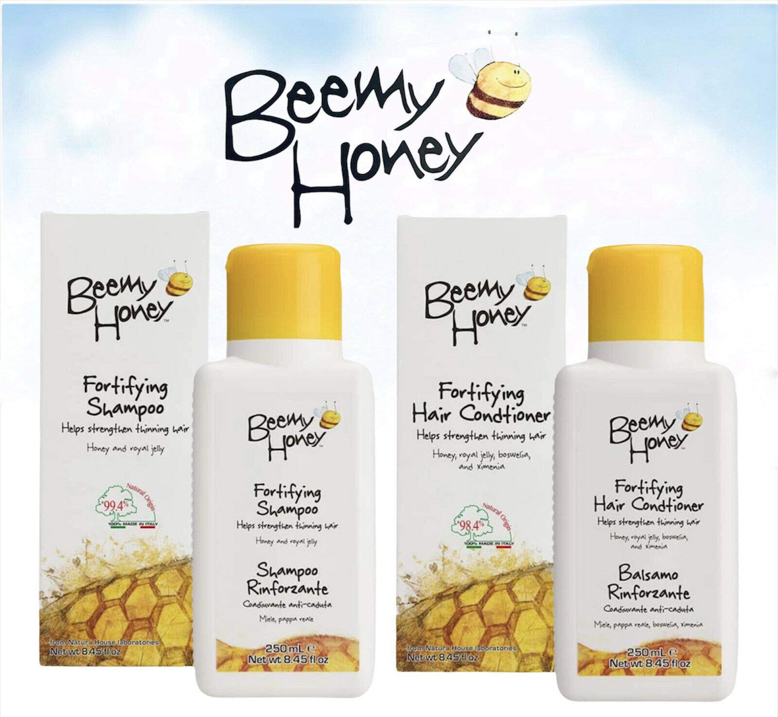 BeeMy Honey Fortifying Shampoo & Conditioner Set, 8.45 oz each, Made in Italy, Hypoallergenic
