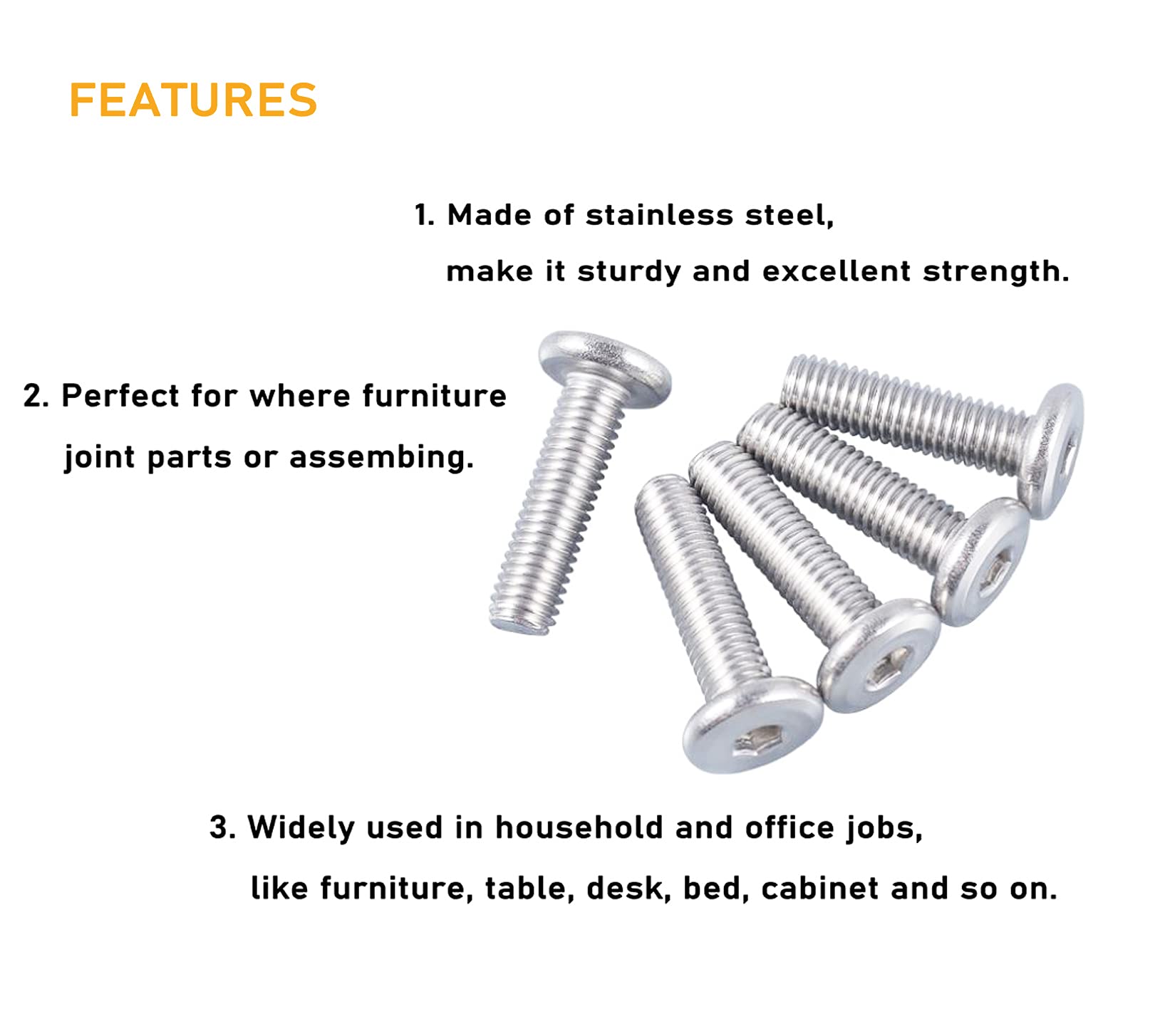 binifiMux 1/4-20 x 2 Inch Flat Head Allen Bolt Joint Connecting Bolts Socket Cap Screws for Furniture, 304 Stainless Steel, Plain Finish