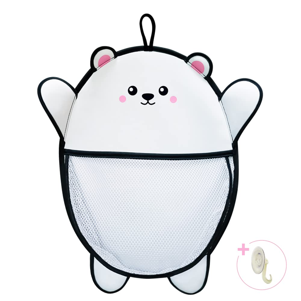 Spuddies Bath Toy Organizer Shower Caddy Cute Bear Design - for Bathroom Baby Toy Storage Quick Dry Bathtub Mesh Net Baby Toy Holder with Suction Hooks