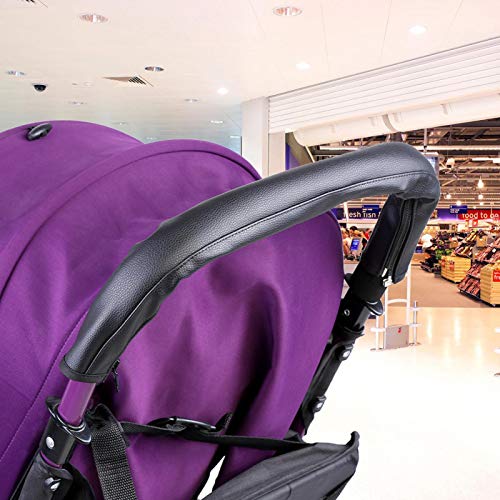 Pssopp Black PU Leather Waterproof Stroller Handlebar Cover, Universal Fit, Stroller Cover