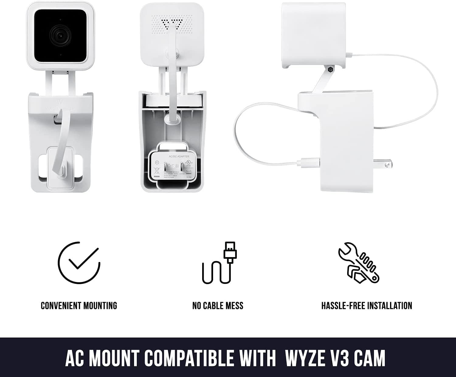 Wasserstein AC Outlet Wall Mount Compatible with Wyze Cam V3 - Reliable Mounting Alternative for Your Cameras (White)