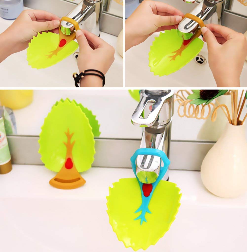 4 Pack Leaf Design Faucet Extender, Sink Handle Extender, Safe Fun Baby Hand-Washing Solution for Babies, Toddlers, Kids and Children
