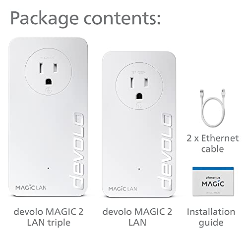 devolo Magic 2 LAN triple Powerline Starter Kit | 2000 Mbps | G.hn Wave 2 | 2 Passthrough Adapters | 4x Gb LAN Ports [3+1] | Plug & Play | 1,600 ft. Coverage | Best for multimedia use