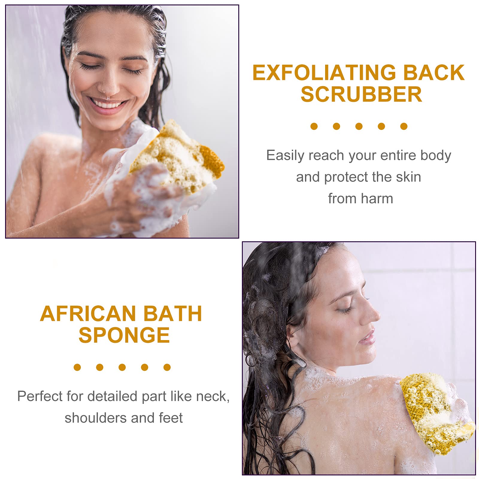 Geiserailie African Long Bathing Net Sponge Long Shower Body Scrubber Back Scrubber Skin Smoother Net Bathing Sponge for Daily Use or Stocking Stuffer(Yellow)