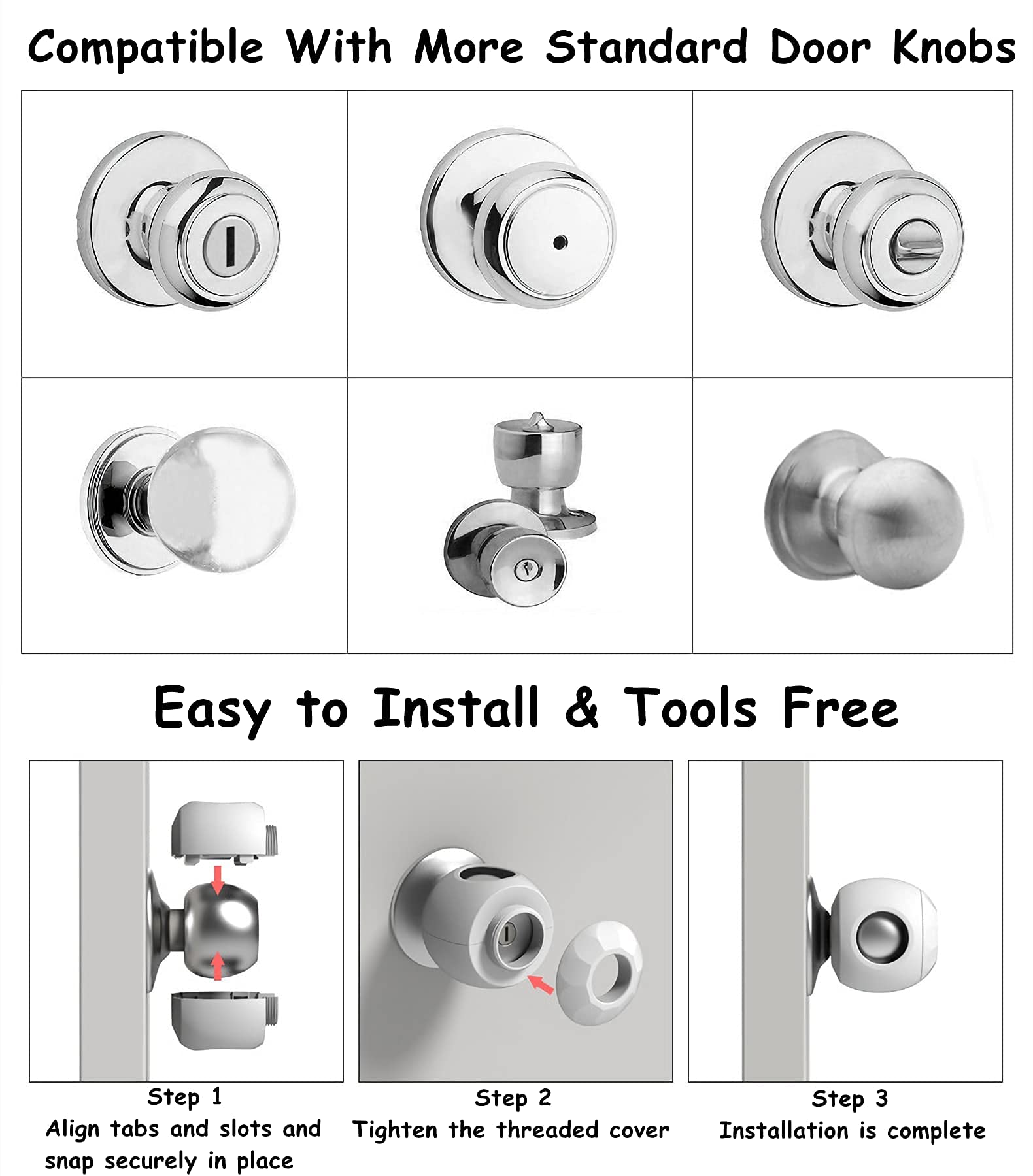 Baby Safety Door Knob Covers 4 Pack Baby Safety Door Handle Protector Child Proof Door Knobs Door Safety for Kids Universal Fit Easy Grip Lockable Design One Hand Operation for Parents No Tools Needed