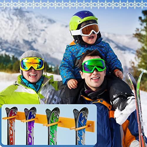 2 Pcs Timber Wall Mounted Ski Rack for Garage Wall Wood Ski Wall Mount Wooden Snowboard Rack Wall Mount Vertical Ski Holder Indoor Ski Storage Racks for 8 Pairs of Skis Home Garage Hanging System