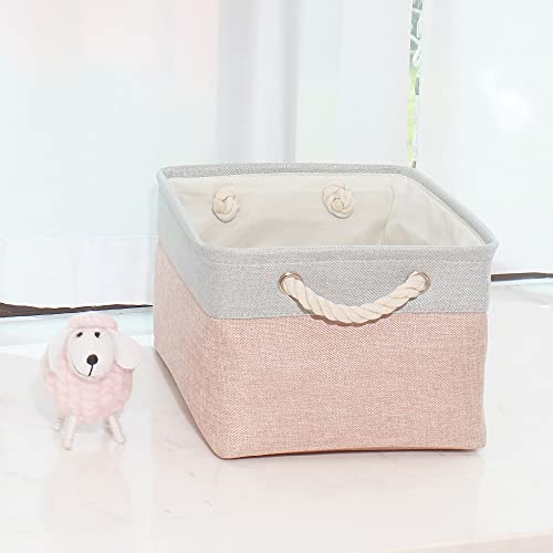 Yimi's Dream Foldable Storage Basket, [3-Pack] Storage Bin for Gifts Empty, Fabric Storage Baskets for Shelves with Handles, Pink Storage Bins for Organization (GlacierGrey & Pink, 15Lx11Wx8H inch)
