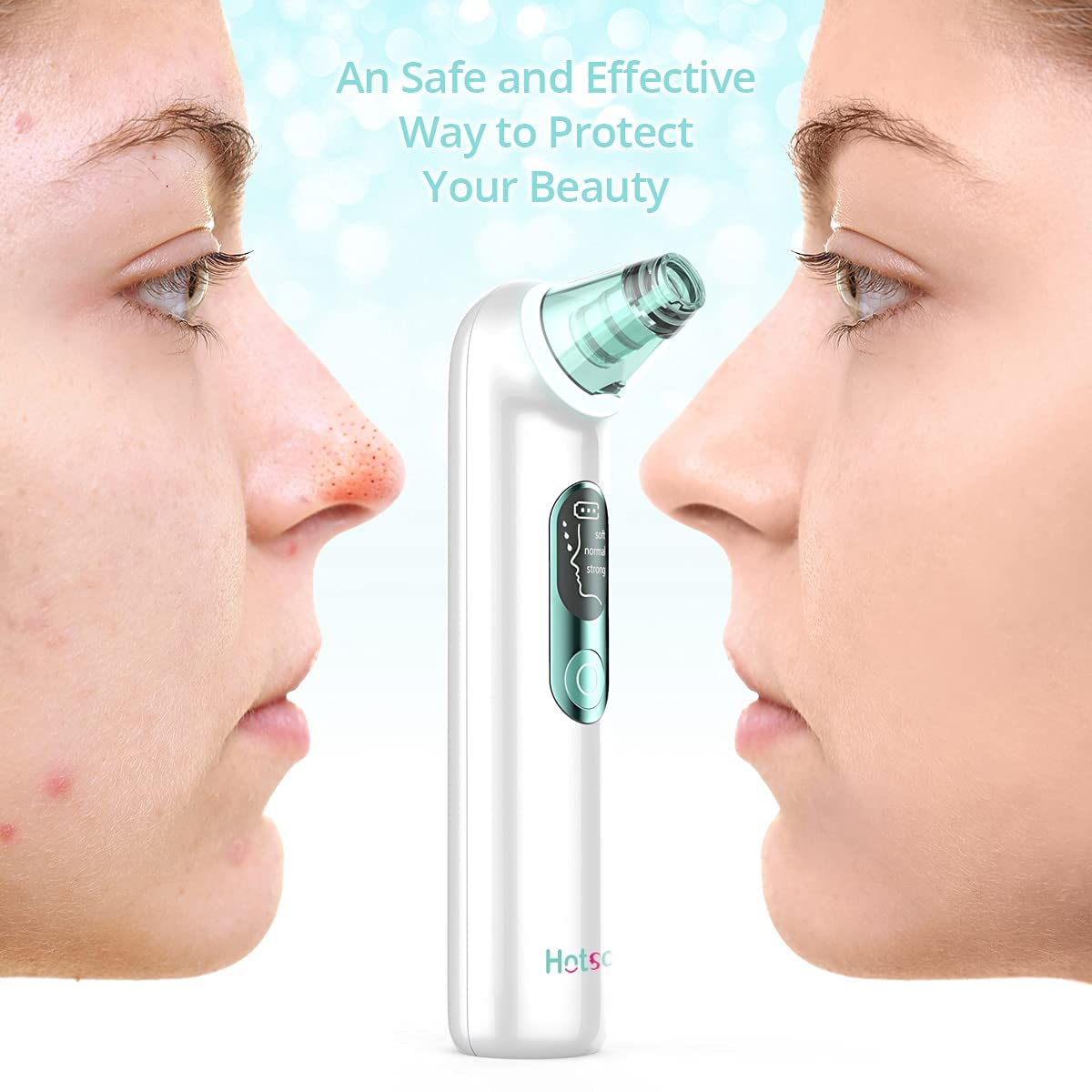 Blackhead Remover Pore Vacuum - Hotsch Blackhead Removal Tool, Pore Cleaner Electric Acne Extractor Kit, LED Display USB Rechargeable with Upgraded Blue Light 4 Replaceable Suction Probes