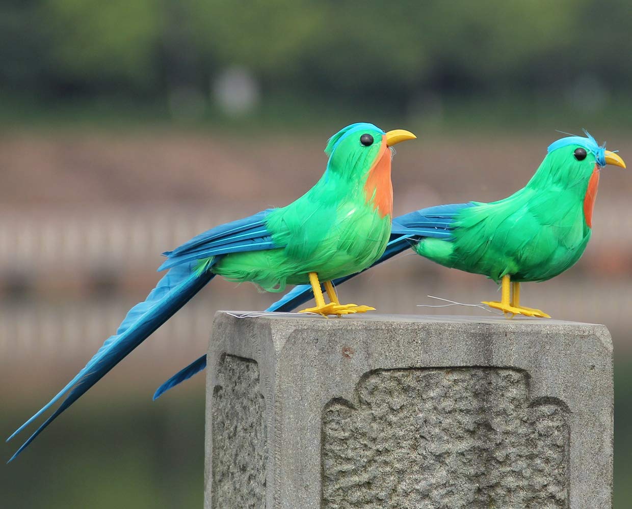 10" Green Fake Bird Feather Artificial Foam Bird Decorative Figurines Statues for Modern Home Garden Zoo Ornament Decoration