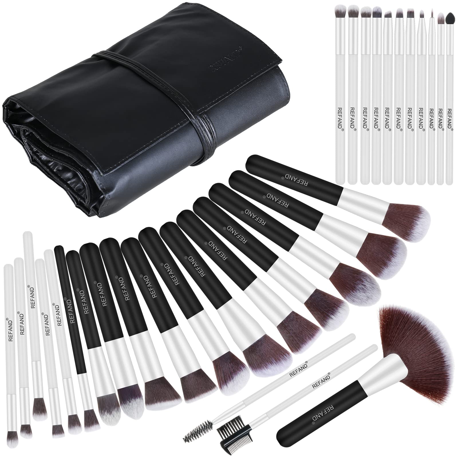 Refand Makeup Brushes 31 Piece Professional Makeup Brush Set Premium Kabuki Foundation Blending Brush Face Powder Blush Concealers Eye Shadows Make Up Brushes Kit with PU Leather Case