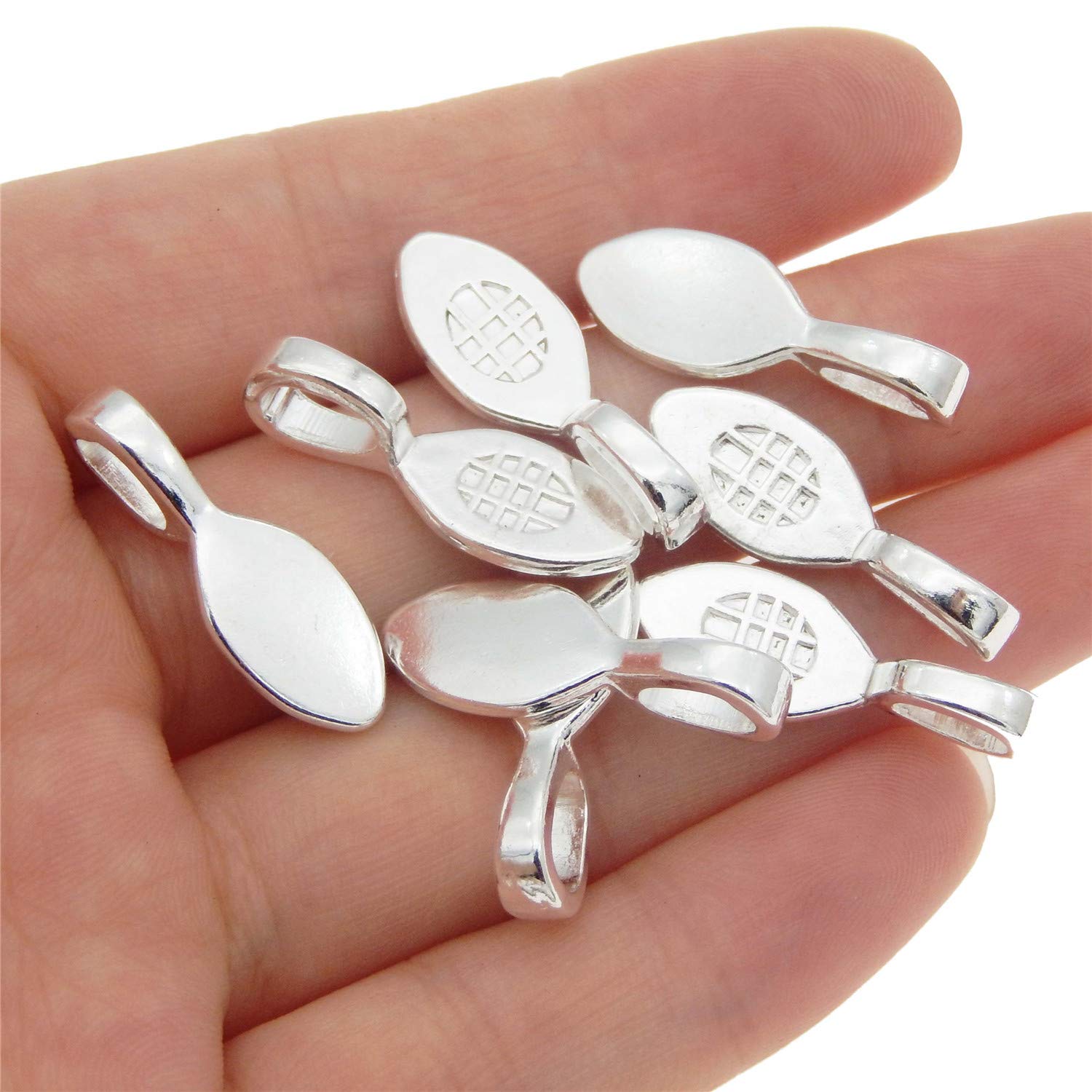 100pcs Silver Glue on Bail Charm Pendant Earring Bails for Glass Tile DIY Pendants Finding 22x8mm
