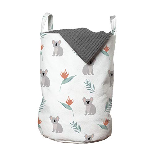 Lunarable Koala Laundry Bag, Jungle Pattern Australian Animal and Bird of Paradise, Hamper Basket with Handles Drawstring Closure for Laundromats, 13" x 19", Pale Seafoam Pale Taupe