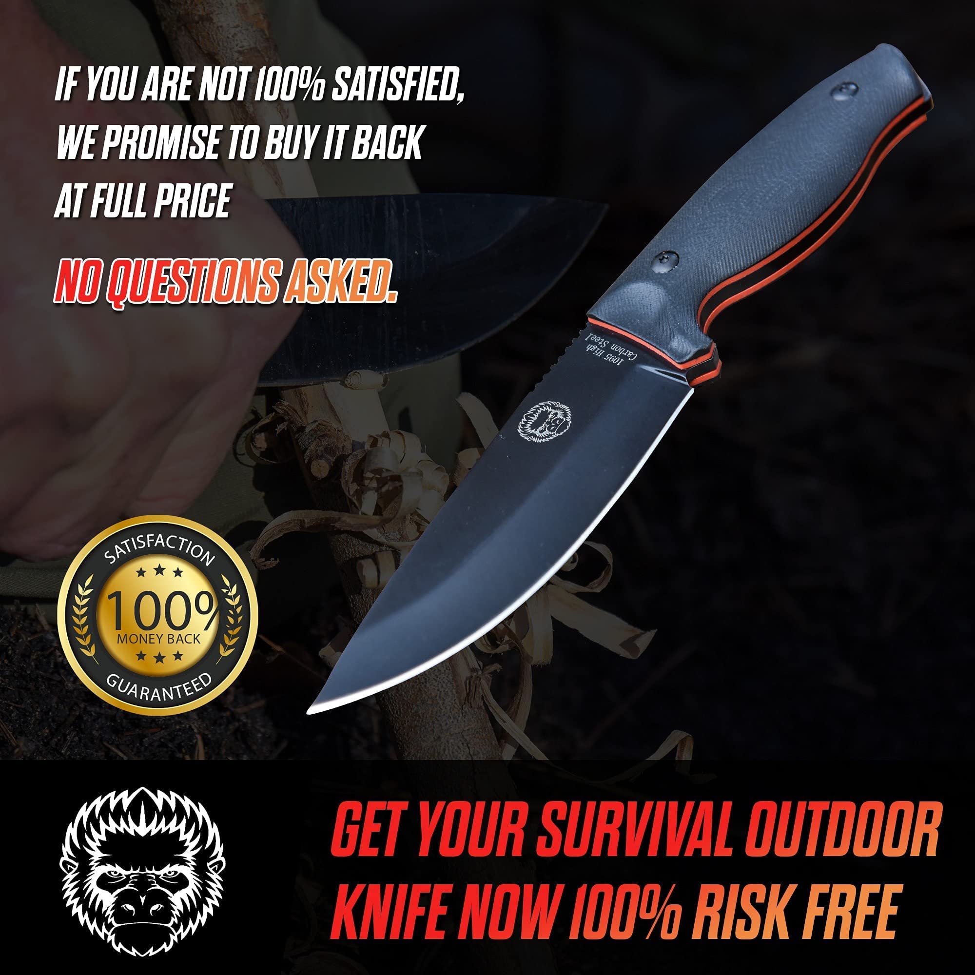 1095 High Carbon Survival Steel Knife Gift Set and Large D2 Damascus Steel Hunting Knife (Red & Black) Bundle