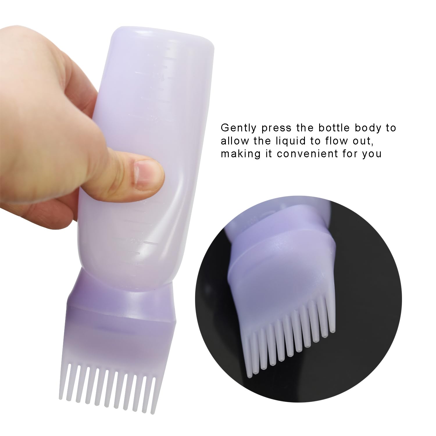 YANTAISIYU 3 Pieces Root Comb Applicator Bottle 6 Ounce Hair Oiling Applicator Hair Dye Bottle with Graduated Scale Hair Root Comb for Hair Dyeing (3 Colors)