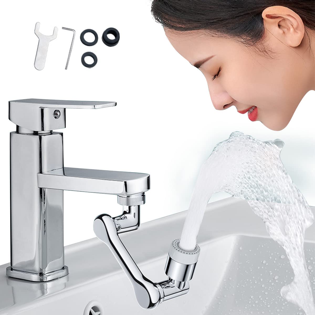 1080 Degree Swivel Faucet Extender, Universal Splash Filter Faucet Aerator, 1080 Swivel Faucet Aerator, Faucet Extender for Toddlers, Big Angle Rotating Faucet Extender for Bathroom Kitchen Sink